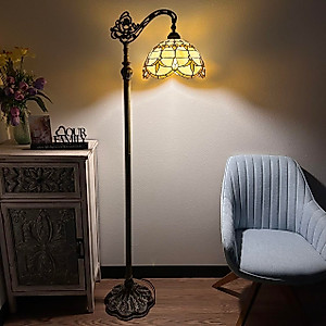 enjoy decor lamps Tiffany Floor Lamp Gold Stained Glass Baroque Style Lavender Arched Lamp Gooseneck Adjustable for Living Room Bedroom 20" W*12" D*63" H
