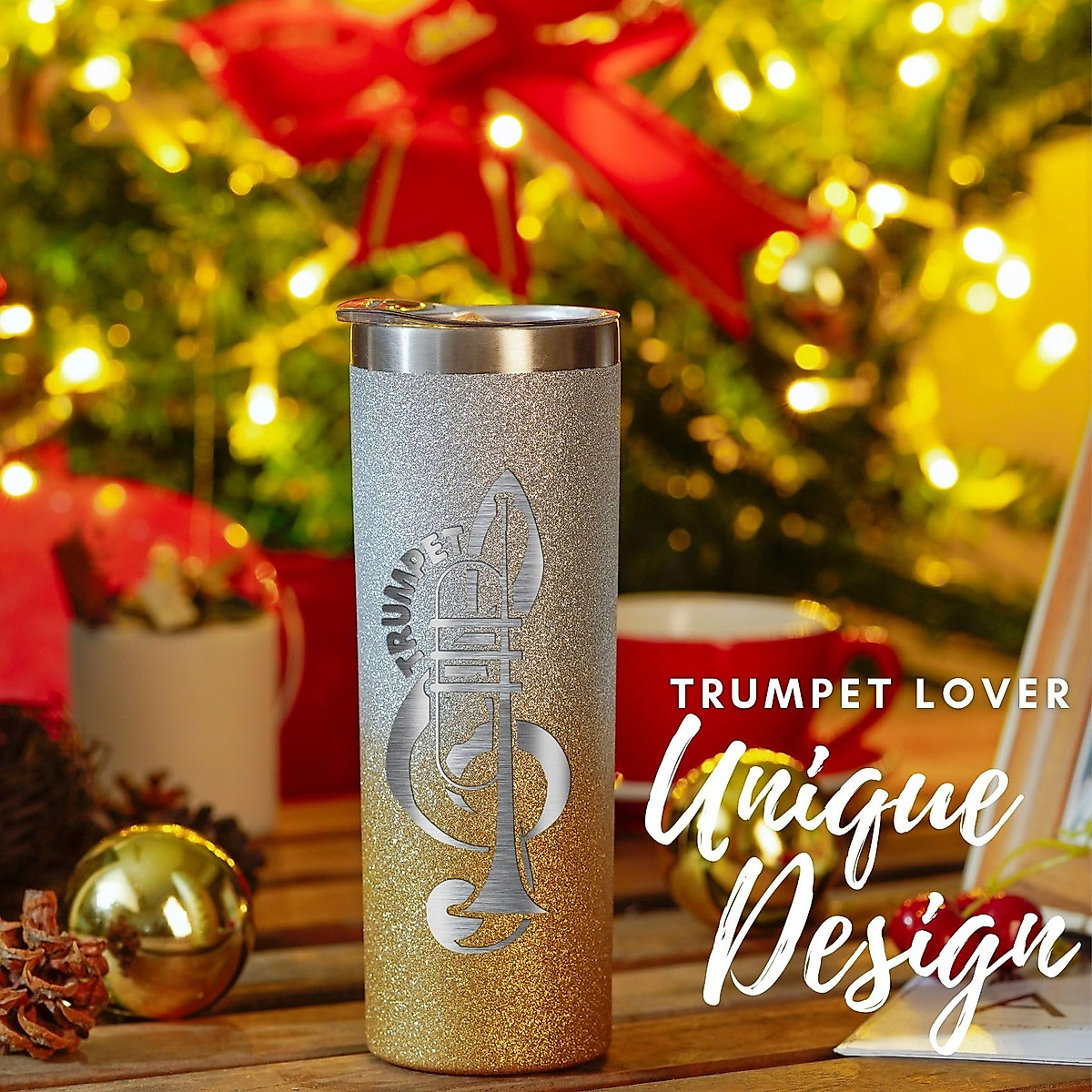 Onebttl Trumpet Gifts for Women, Grils, Trumpet Travel Mug for Music Lover, Trumpet Lovers, Glittering 20oz Stainless Steel Tumbler