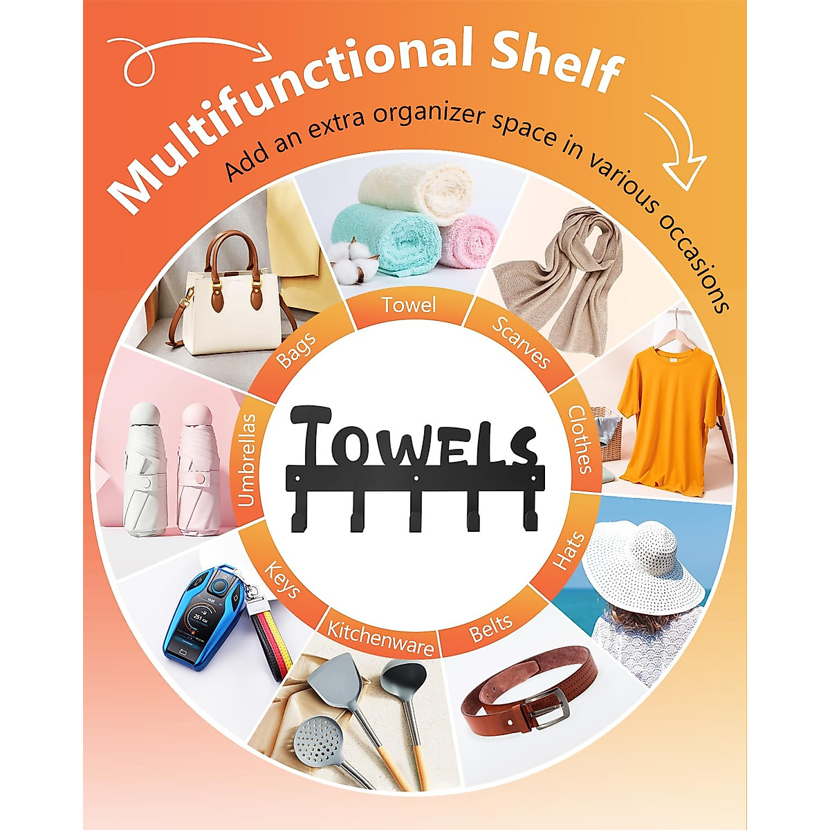 DECLUTTR Towel Racks for Bathroom Wall Mount, Waterproof Towel Holder Towel Hanger with 5 Hooks for Hanging Heavy Duty, Black Wall Mounted Pool Towel Rack