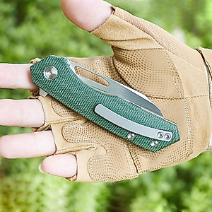 Miguron Knives M Keryx Flipper Folding Knife 3.17" Satin 14C28N Blade Green Micarta Handle With Titanium Pocket Clip Camping Hiking Pocket Knife MGR-813MGN