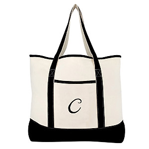 DALIX Monogram Bag Personalized Totes For Women Open Top Black Letter C