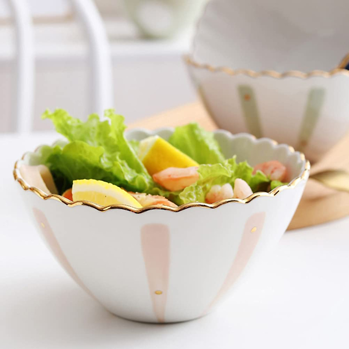 FRCOLOR Ceramic Fruit Bowl Porcelain Dessert Plate Bowl Flower Shaped Bowl Salad Bowl Dish Plate Kitchen Gadgets Pink