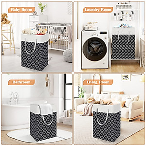 ToteTastic 3-Pack Laundry Basket, Freestanding＆Waterproof Laundry Hamper, Collapsible Tall Clothes Hamper with Easy Carry Handles for Clothes, Towels＆Toys in the Family and Dorm,Clover Black,100L
