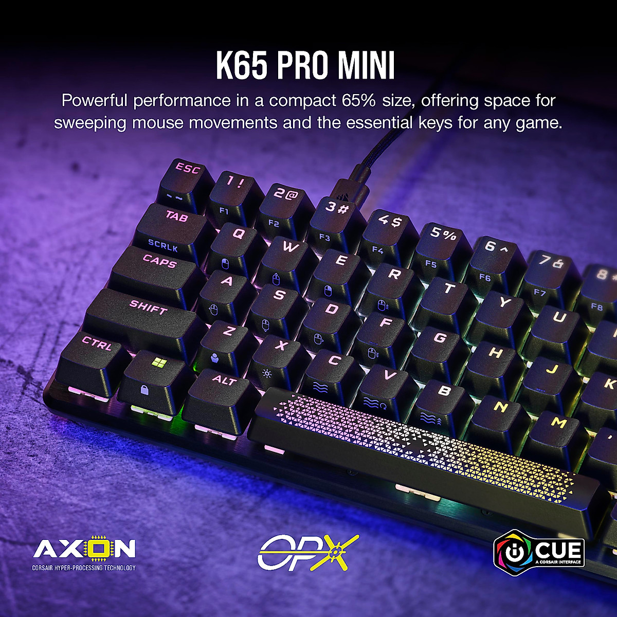 Corsair K65 PRO Mini RGB 65% Optical-Mechanical Wired Gaming Keyboard - OPX Switches - PBT Double-Shot Keycaps - iCUE Compatible - QWERTY NA Layout - Black