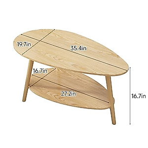 Maupvit Coffee Table-Oval Wood Table with Open Shelving for Storage and Display 2 Tier Sofa Table, Small Modern Furniture Living Room&Home Office-Nature Wood
