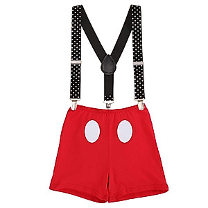 Mouse First Birthday Cake Smash Photo Props Outfit for Baby Boys Romper Suspenders Shorts Bloomers Headband Halloween Mouse Themed Party Supplies Gentleman Suits Black - 1st Birthday 12-18 Months