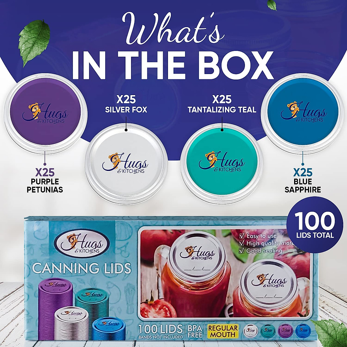 Canning Lids Regular Mouth 100- Buckle Resistant Seal for Ball and Kerr Jars - Multi-Color Mason Lid Set Airtight and Reinforced Tinplate - Jar Lids for Canning