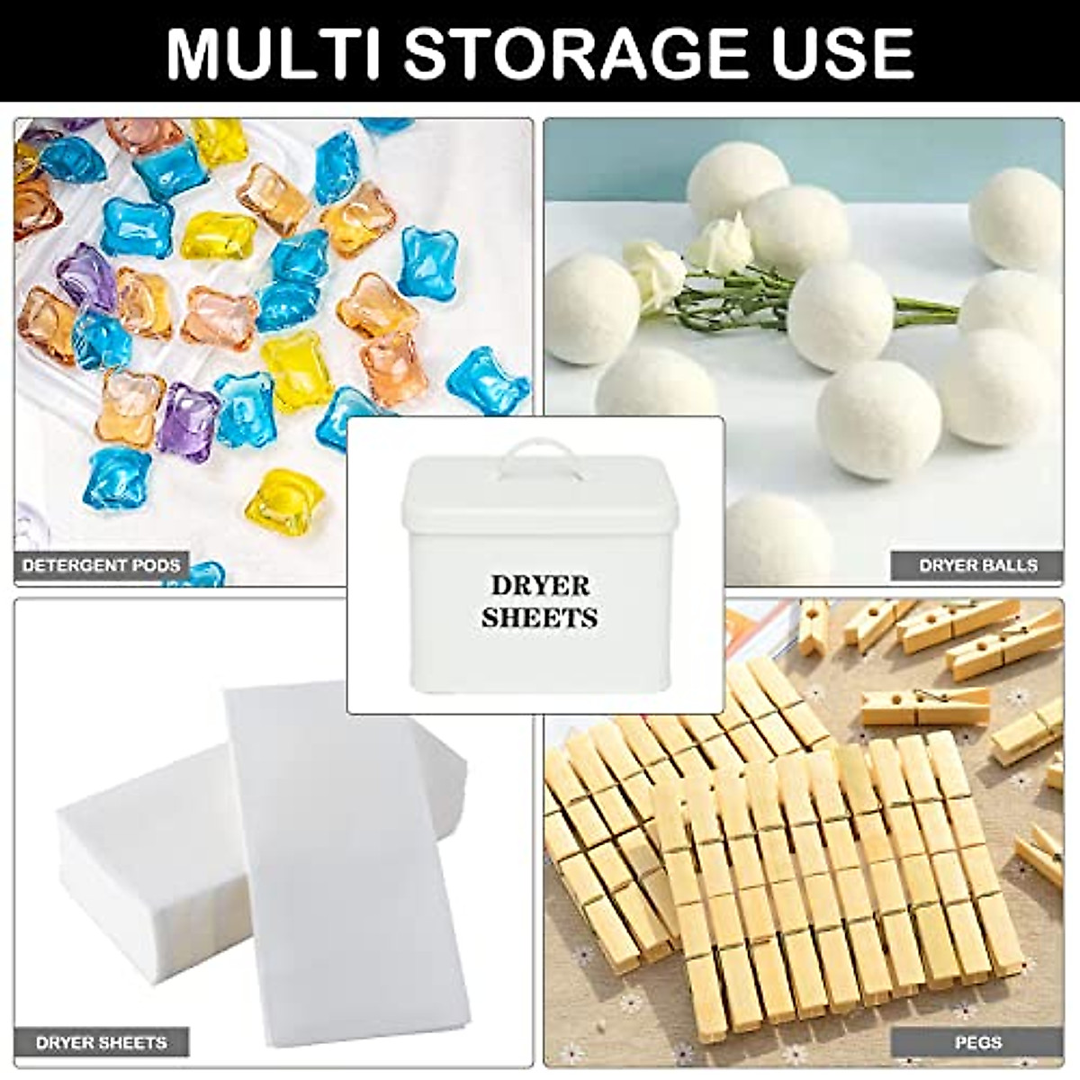 Xbopetda Dryer Sheets Holder for Organization and Storage, Modern Farmhouse Metal Laundry Dryer Sheet Dispenser, Dryer Sheet Container with Lid for Laundry Room Decor-White