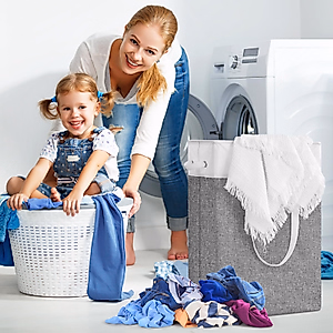 Stero Fabric Laundry Hamper, 75L Large Laundry Basket with Handles, Collapsible Dirty Clothes Hamper for Laundry Dorm, Bedroom, Bathroom, Grey&White