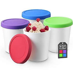 Uiifan 4 Pcs 1 Qt Ice Cream Containers for Homemade Ice Cream Reusable Ice Cream Storage Containers with Silicone Lids for Freezer, Freezer Containers Tubs for Ice Cream Sorbet and Gelato Storage