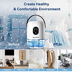 2200 Cubic Feet(240 sq ft) Dehumidifier Home, GESLEBEN Small Quiet Dehumidifiers with 7 Colorful Atmosphere Lightings, Auto-off When Water is Full, Water Level Visible, Portable Air Dehumidifiers for Basements Bedroom Bathroom Closet RV
