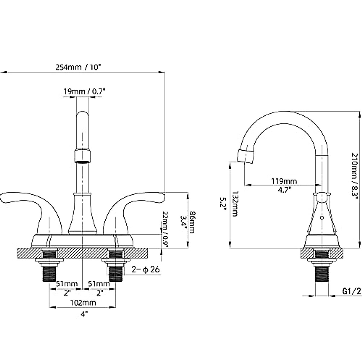 Bathroom Sink Faucet FRANSITON 4 Inch Faucet 2 Handle Bathroom Sink Faucet Lead-Free Brushed Nickel Bath Sink Faucet with Pop-up Drain Stopper and Supply Hoses