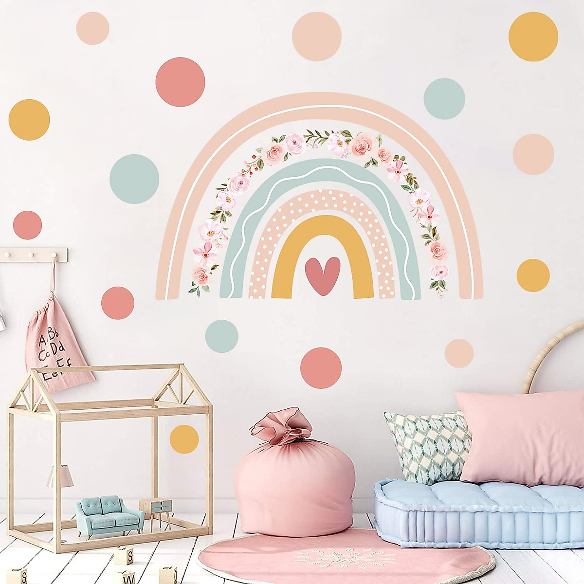 Boho Rainbow Graffiti Wall Decals, Peel and Stick PVC Wall Stickers, Vinyl Art Removable Mural Home Decor for Baby Kids Teen Girls Bedroom Playroom Living Room Nursery Classroom (Rainbow-06)