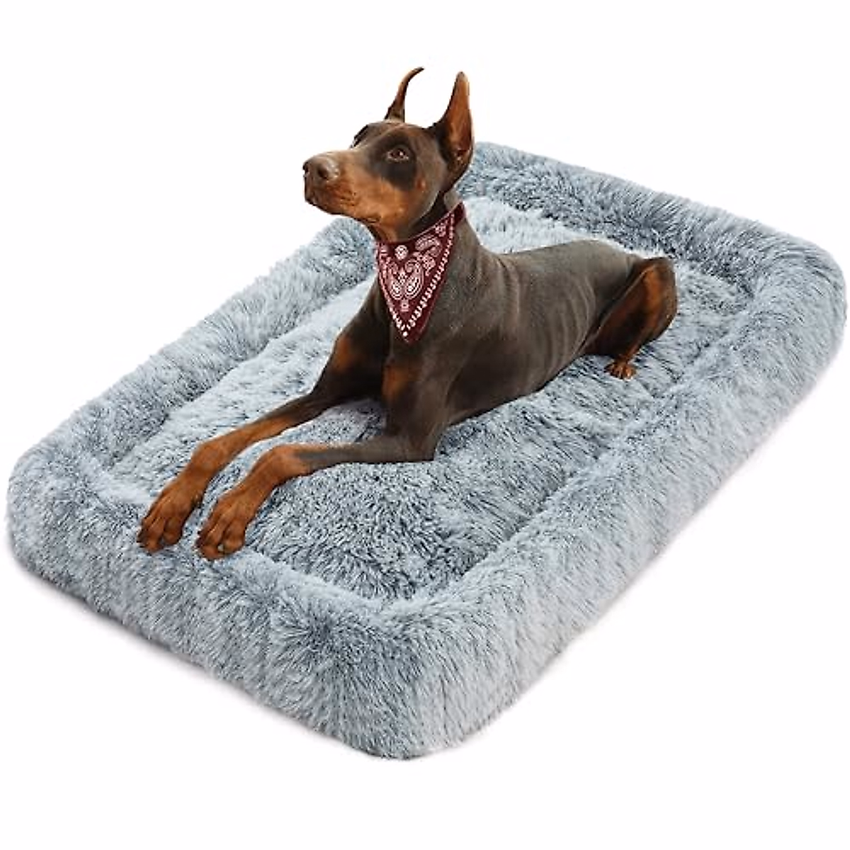 KISYYO Deluxe Dog Bed Mat for Large Dogs Fluffy Cozy Kennel Pad Washable Dog Crate Mat 36 inch with Pillow Edge Design