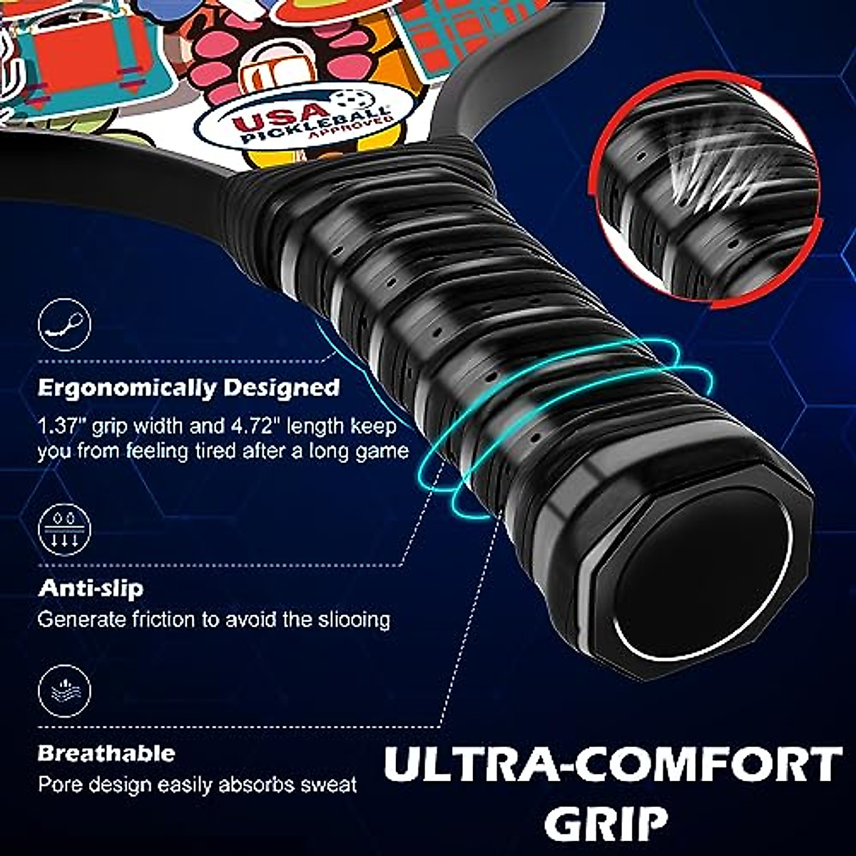 QDBM Pickleball Paddles, USAPA Approved, Fiberglass Pickleball Set with 4 Pickleballs, 2 Pickleball Paddles, 1 Pickleball Bag, Lightweight Design for Men Women Beginers Pickleball Paddles Set of 2