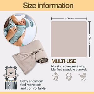 TOSOMA Baby Girl Newborn Receiving Blanket with Matching Headband Bow and Beanie Set Soft and Cozy Baby Swaddle Nursery Hat and Wrap - Wrapping and Snuggling for Little One's Comfort (pink)