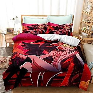 JewosS Ultra Soft Microfiber Bedding Hazbin Hotel 3 Pieces 1 Duvet Cover Set 3D Printed Bedding Quilt Duvet Cover 2 Pillowcases with Zipper Closure for(Full)