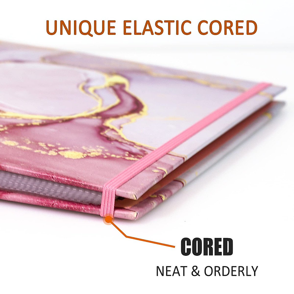 Legal-Size Binders, for 8.5 x 14 Paper, 3 Ring Binder 1 Inch, Landscape Spreadsheet Binder with Elastic Cord, Pink Marble, 2 Pack