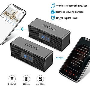 Hidden Camera Clock, 1080P WiFi Spy Camera Sits Concealed in Bluetooth Speaker, Nanny Cam Hidden Camera with Phone App Remote Viewing, Video Recording, Night Vision, Motion Detection (2.4G Only)