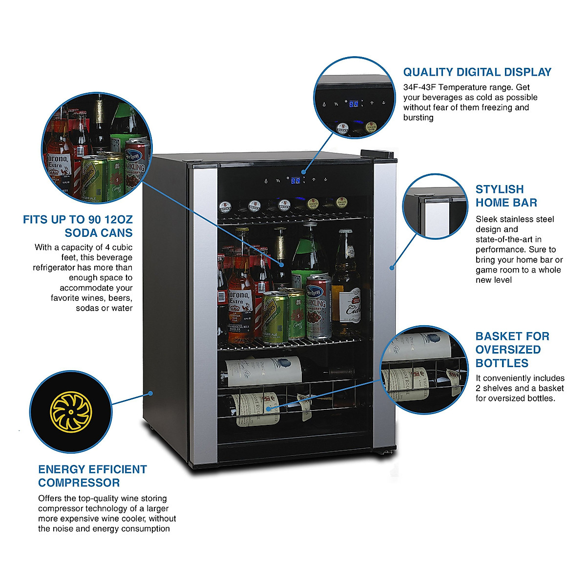 Wine Enthusiast Evolution Series Stainless Steel Wine & Beverage Center – Compact, Adjustable Temperature, Freestanding Mini Fridge