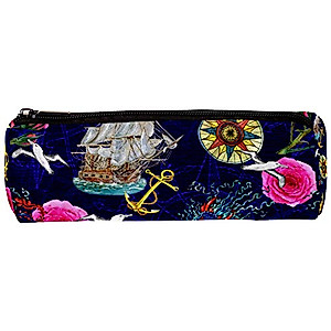 Watercolor Dragon Roses Blue Pattern Pencil Bag Pen Case Stationary Case Pencil Pouch Desk Organizer Makeup Cosmetic Bag for School Office