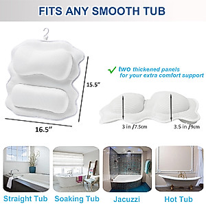 Bathtub Pillow Bath Pillows for Tub Neck and Back Support, Luxury Bath Tub Pillow for Headrest, Bathtub Pillows for Head and Neck Bath Cushion Shower Pillow for Bathtub with 6 Strong Suction Cups