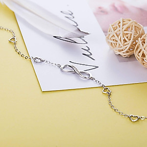 Billie Bijoux Womens 925 Sterling Silver Infinity Endless Love Symbol Charm Adjustable Anklet Bracelet, Large Bracelet, Gift for Mother's Day (A- Silver)