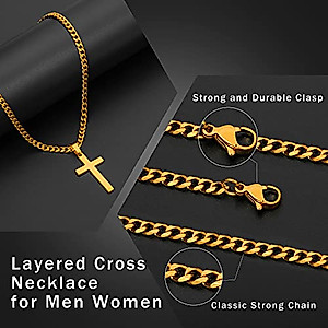 LUXEJEW Silver Cross Necklace for Men, Stainless Steel Silver Cross Chain Pendant Necklace for Men Boys Mens Cross Necklaces Cuban Link Chain Cross Chain Necklace for Men Boys Jewelry Gifts 18 Inches