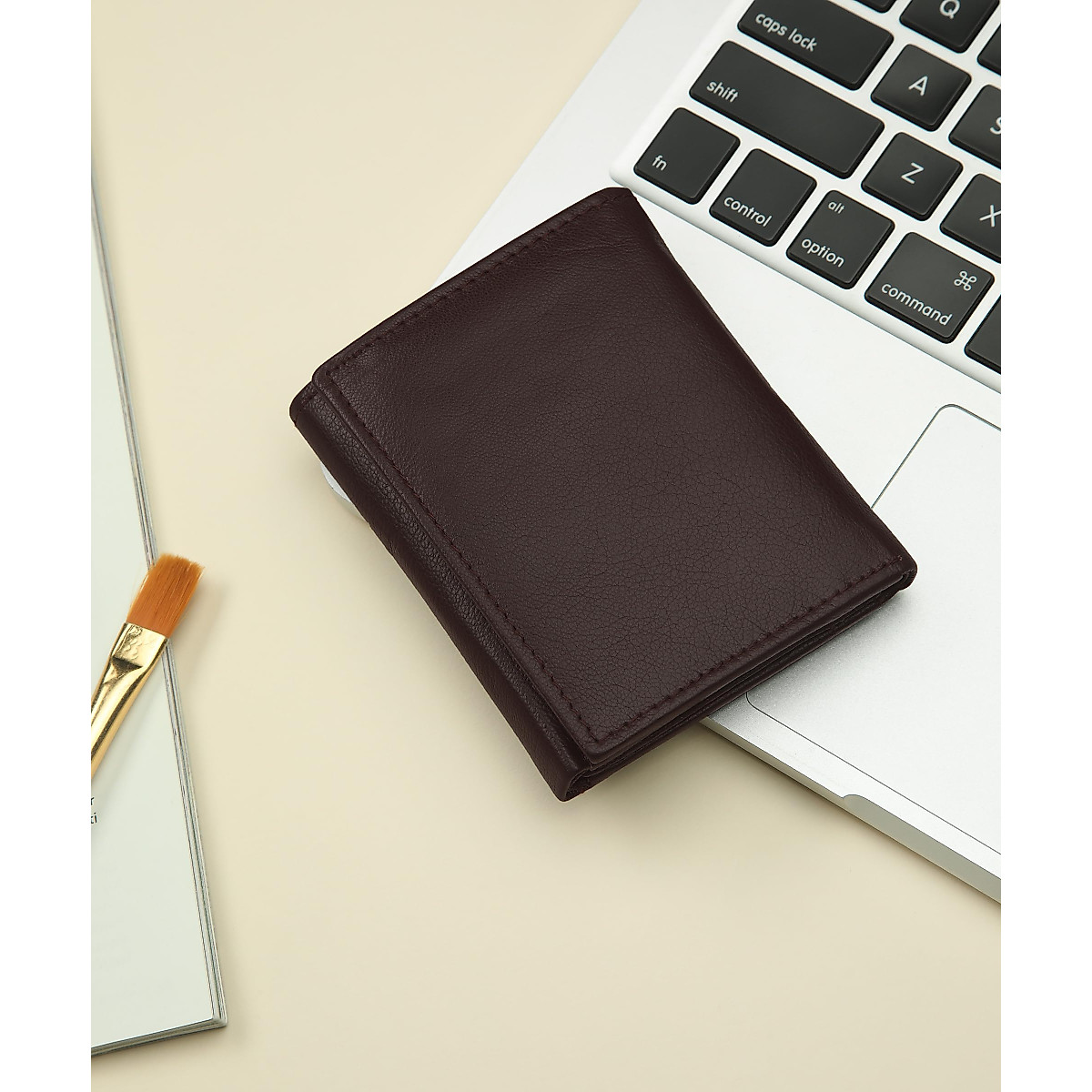 Leatherboss Genuine Leather Boys Slim Compact Flap Id and Coin Pocket Trifold Wallet for men women, Dark Brown