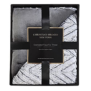 Christian Siriano - Grey Chevron Luxury Faux Fur Filled Throw (60" x 70") - Gift Box Included - Perfect for Gifting Friends & Family