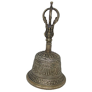 Spiritual Buddhist Tibetan Brass Bell with Dorje Handle For Self Healing Meditation Prayer Brass Tibetan Handbell Fengshui Vastu Meditation Space Healing Spiritual Handcrafted Product (5 Inch)