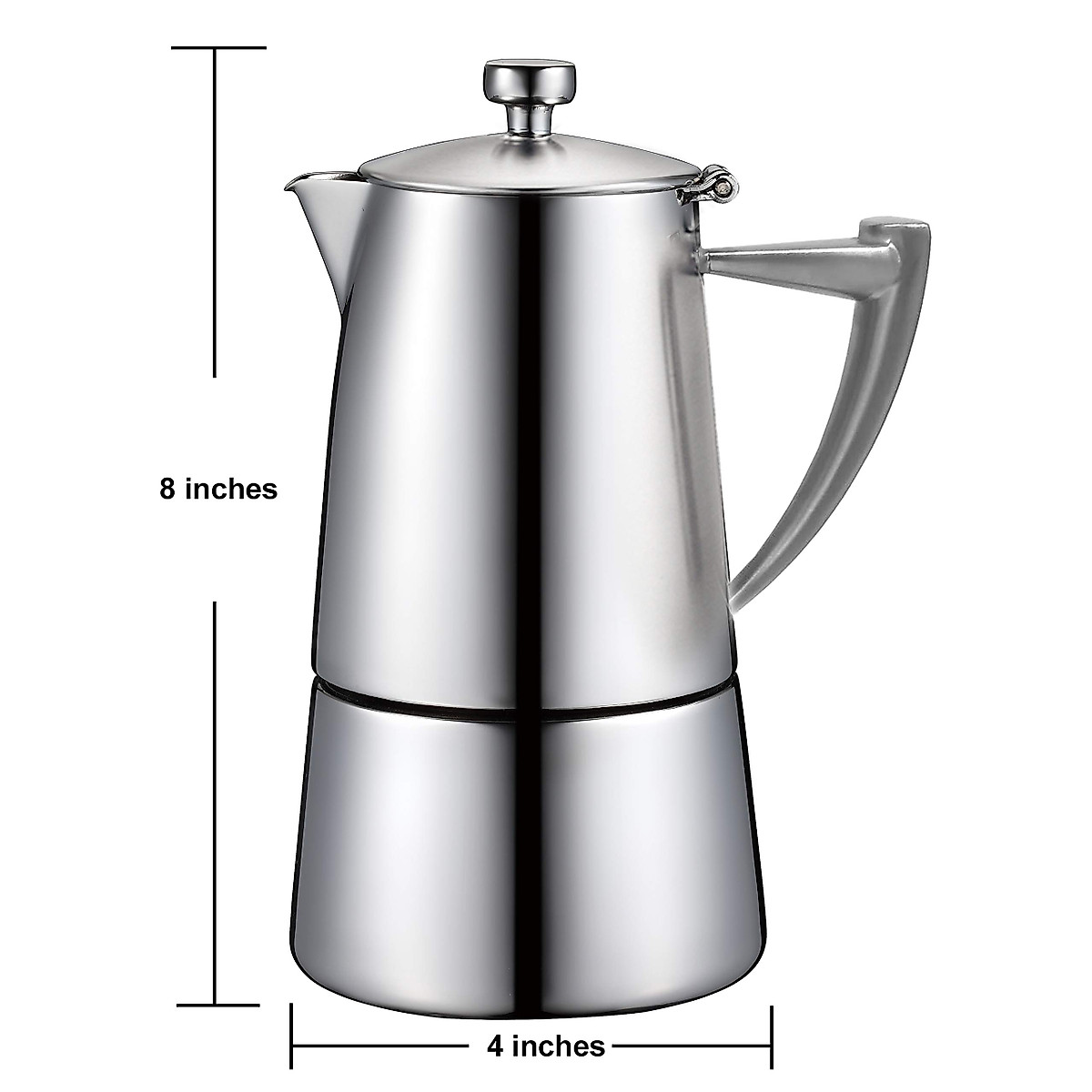 CUISINOX Roma Satin Stainless Steel Moka Pot Stovetop Espresso Maker, 6-Cup