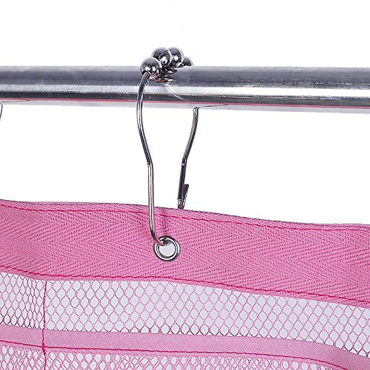 ALYER 6 Storage Pockets Hanging Mesh Shower Caddy,Space Saving Bathroom Accessories and Quick Dry Bath Organizer,Pink
