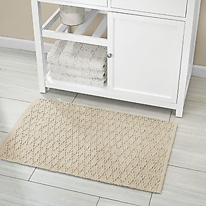 mDesign Soft 100% Cotton Luxury Rectangular Spa Mat Rugs, Water Absorbent, Diamond Design - for Bathroom Vanity, Tub/Shower, Machine Washable - Runner, Standard & Small Rug - Set of 3 - Linen/Tan