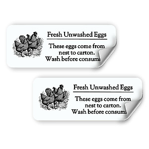 60 unwashed egg carton labels for chicken egg safety, and handling. Fresh Unwashed Eggs stickers for your fresh egg cartons. Perfect for the small business egg merchant.
