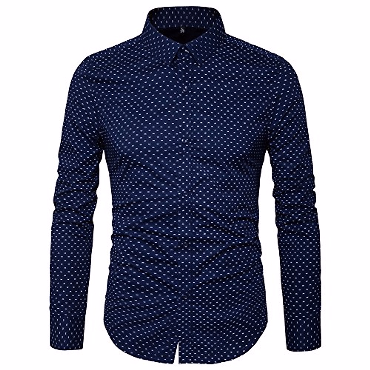 MUSE FATH Men’s Button Down Dress Shirt-Cotton Casual Long Sleeve Shirt-Party Dress Shirt-Navy Blue-L