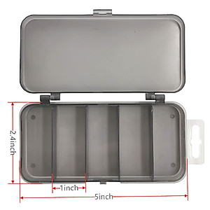 2x Small Hard Fishing Tackle Box Portable Case Hooks Lure Baits Storage Box Containers For Storing Swivels Jigs Hooks Sinker,5 Compartments (Grey)