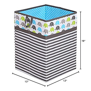 Bacati Collapsible Storage Hamper, Elephants, Aqua/Lime/Grey, One Size