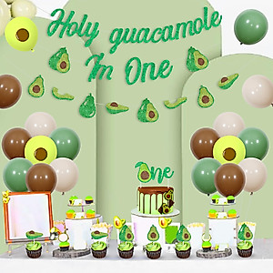 Sursurprise Avocado 1st Birthday Decorations, Holy Guacamole I’m One First Birthday Banners, Fiesta Avocado Fruit Cake Cupcake Toppers Balloons, Cinco De Mayo One Year Old Bday Party Decor Supplies