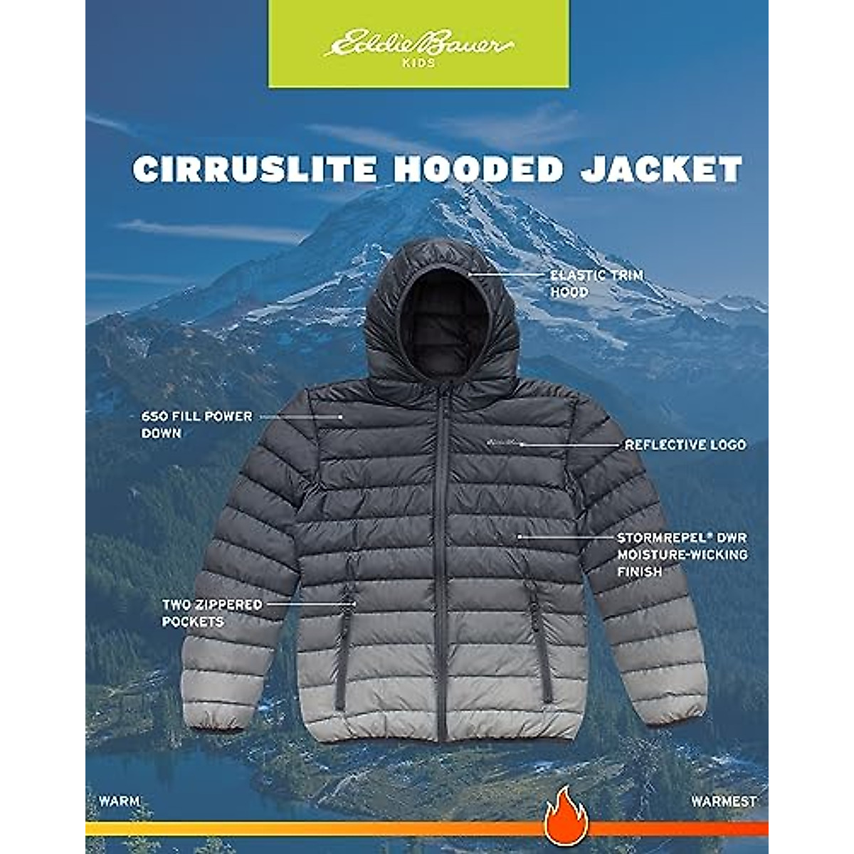 Eddie Bauer Kids' Jacket - CirrusLite Weather Resistant Down Coat for Boys and Girls - Insulated Quilted Bubble Puffer (3-20), Size 10 Dec 2023, Iron