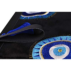 KarensLine Handmade Evil Eye Embroidered Black Velvet Clutch Bag Sunny Beach Summer Style, Medium