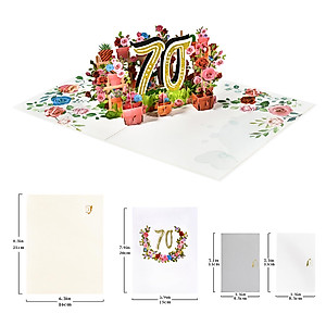 GREETING ART 70th Birthday Card with Pop-Up Design, Laser Cut, Folds Flat, Includes Envelope and Note Card