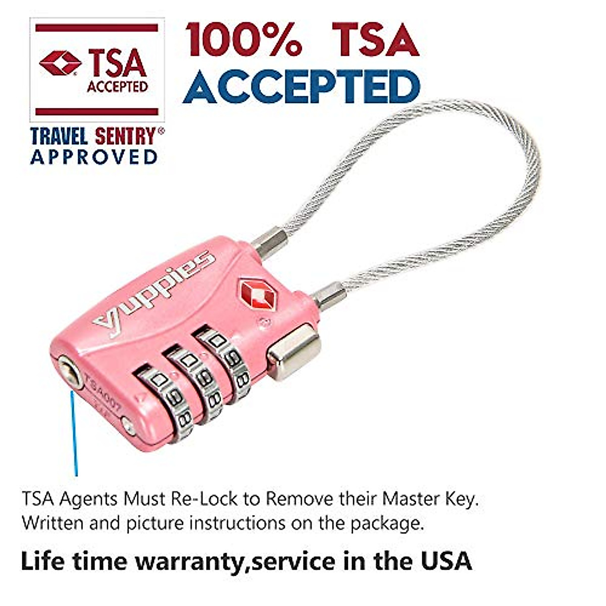 TSA Approved Luggage Locks, Easy Re-settable Combination Backpack Lock, Travel Lock for Suitcase, 1,2 & 4 Pack (Pink 2 Pack)