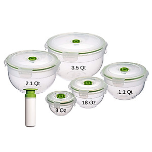 Lasting Freshness 9 piece Vacuum Seal Food Storage Containers with Vacuum Pump, Airtight and Leak Proof, Vacuum Sealed Food Storage Containers, Meal Prep Containers, Keep Food Fresh up to 5 X Longer