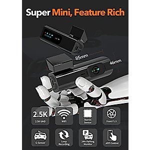 WOLFBOX 2.5K Dash Cam WiFi, 1600P Dash Camera for Cars, Full HD i03 Car Camera Front, Dashcam with Loop Recording, APP Control, Night Vision, 24 Hours Parking Monitor, Support 64GB Max