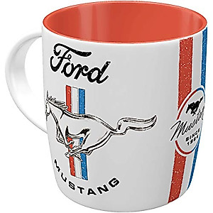 Nostalgic-Art Retro Coffee Mug, Ford Mustang – Horse & Stripes Logo – Gift idea for car accessories fans, Large Ceramic Cup, Vintage Design, 11.2 oz