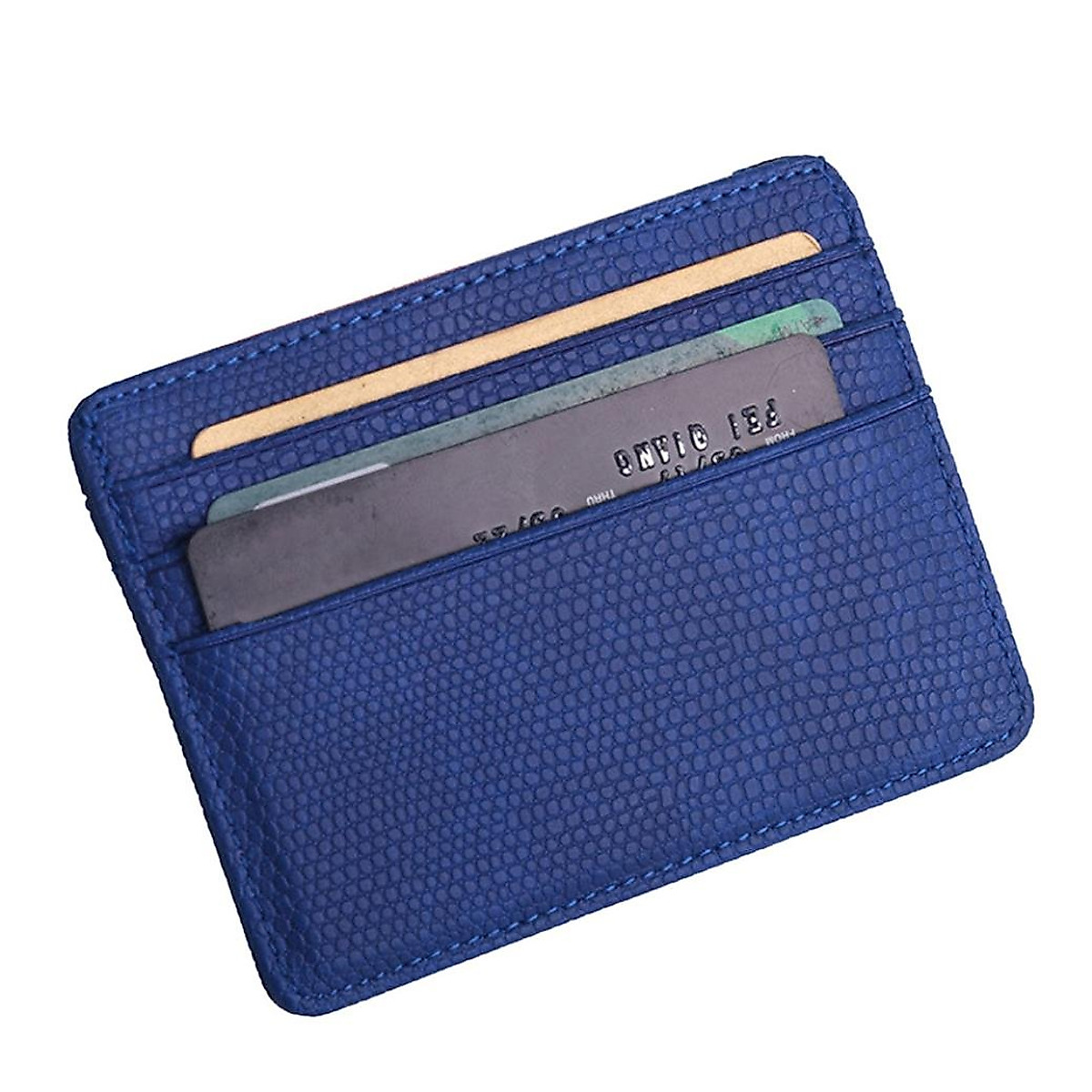 RFID Blocking Card Case Holder Organizer Slim 4 Card Slots Compact Wallet for Women Men (Blue)