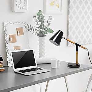 Simple Designs LD1059-BLK Matte and Wooden Pivot Desk Lamp, Black