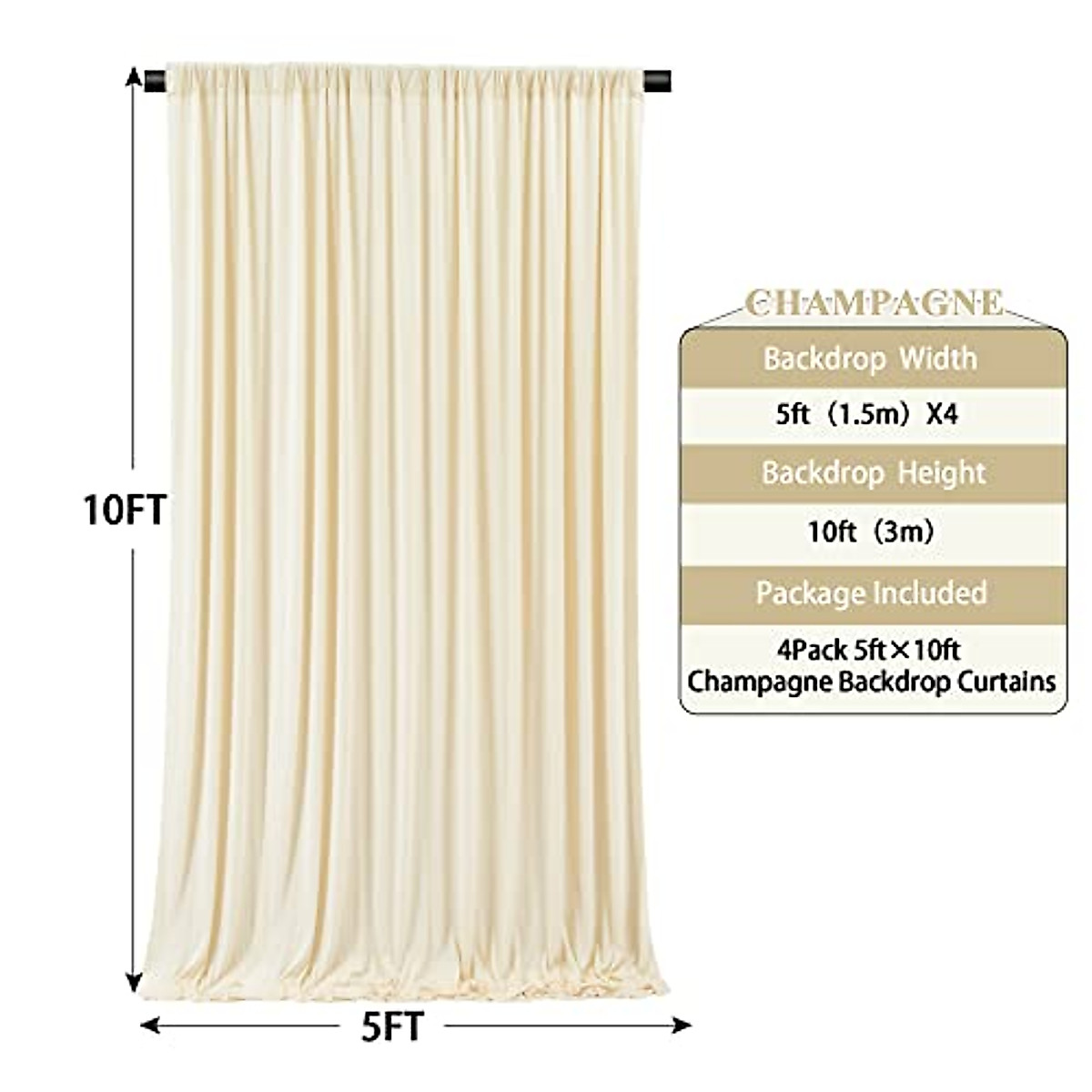 Wrinkle Free 20ft × 10ft Champagne Backdrop Curtain for Party Wedding 4 Panels 5ft×10ft Silky Polyester Champagne Drapes for Backdrop Decor Birthday Baby Shower Photography Photo Background