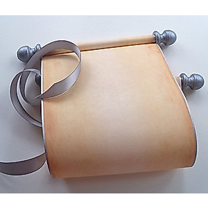 Blank scroll with silver accents, handwritten vows, calligraphy or prop, 5 inches wide aged parchment paper, boxed